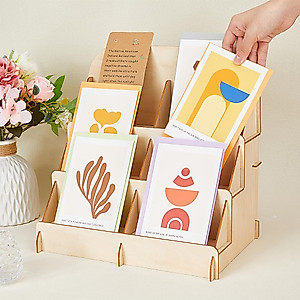 SUPERFINDINGS 6 Shelves Wooden Card Display Stand Self-Installing Business Card Display Rack Mini Craft Show Case Sticker Tape Organiser 30x20x30cm