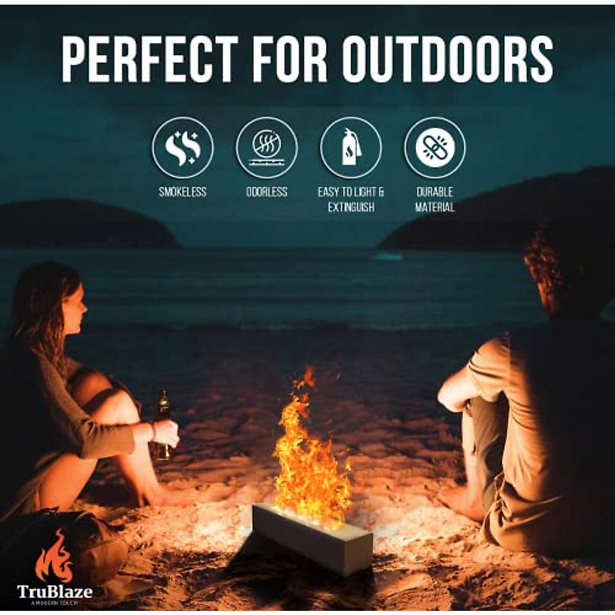 TruBlaze Tabletop Rectangle Fire Pit - 18 inch Concrete Portable Table Top Fireplace Indoor/Outdoor Isopropyl Alcohol Fueled Firepit Bowl (Classic)