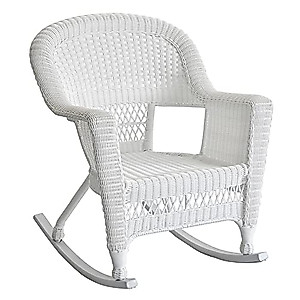 Jeco Rocker Wicker Chair with Blue Cushion, Set of 2, White
