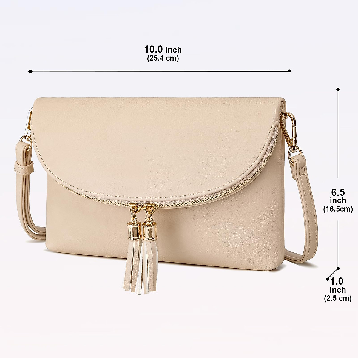 Solene Women's Envelop Clutch Crossbody Bag With Tassels Accent (WU075-Nude)