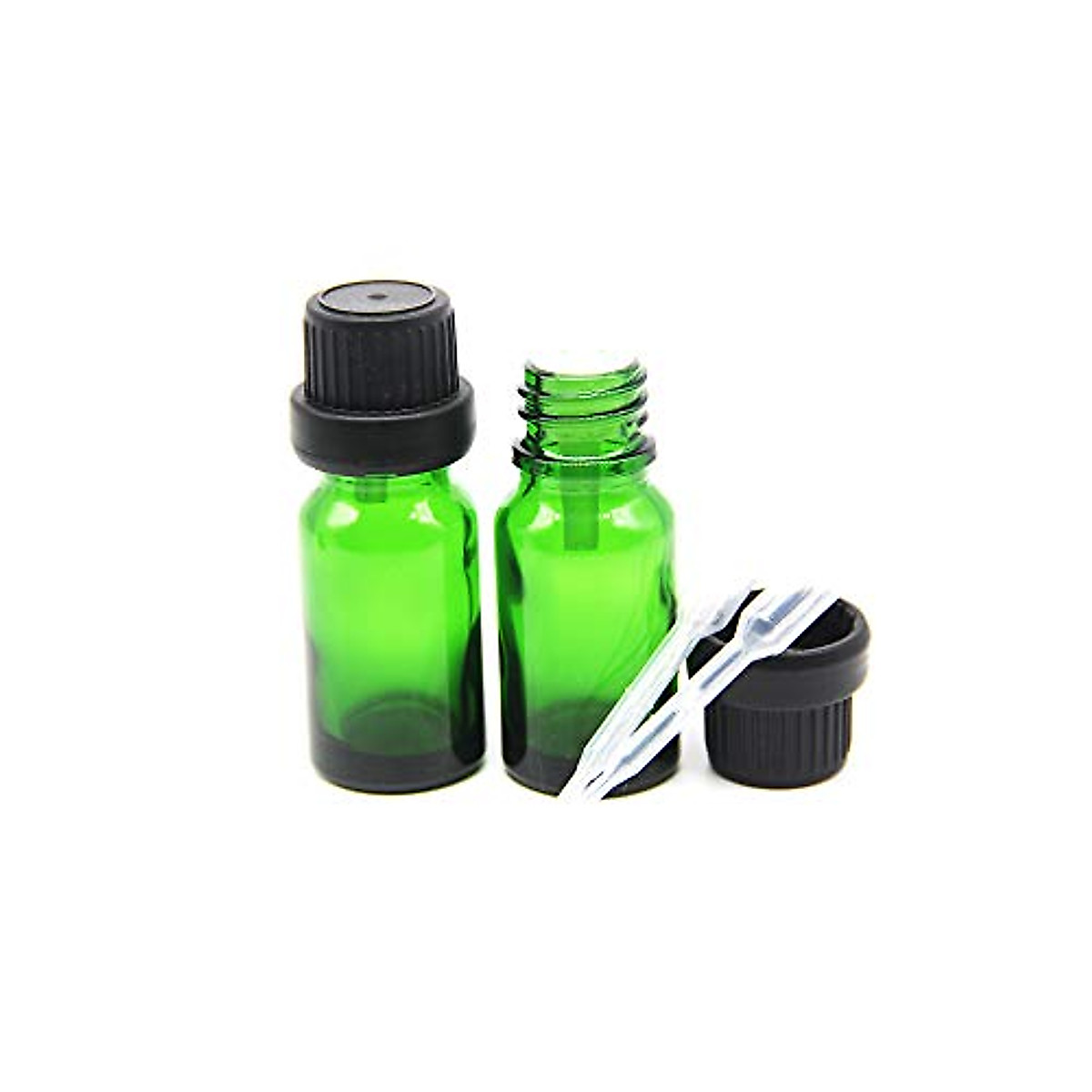 Yizhao, 10ml Green Sample Glass Bottles/vials Empty for Essential Oils,with Euro Orifice Reducers Dropper, for Chemistry Lab,Colognes& Perfumes,and 2 plastic Pipettes Dropper - 12 Pcs