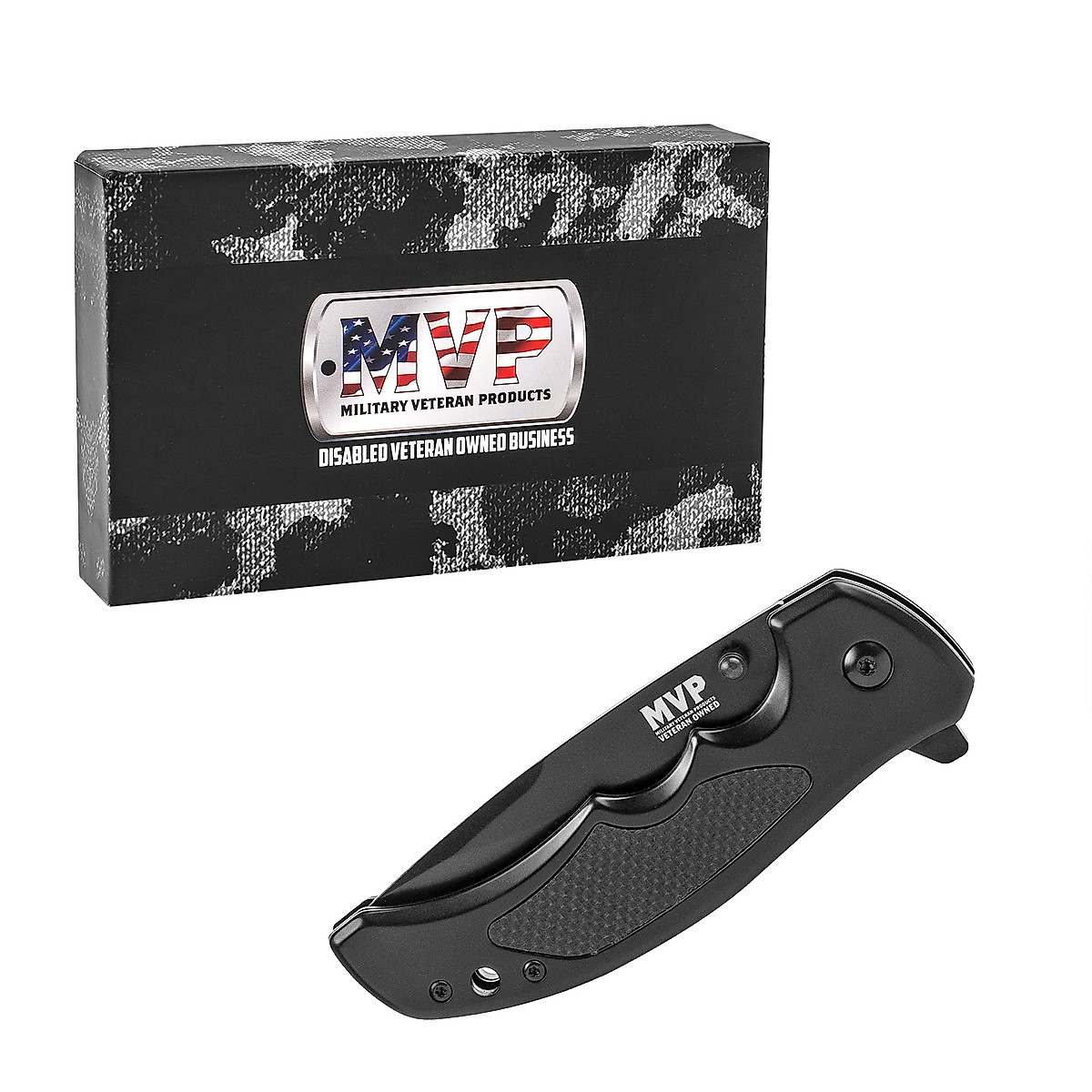 Military Gift Shop MVP 1805-SOT Black Stealth Tactical Pocket Knife | Steel Black Titanium Coated Folding Knife with Reversible Clip | SOT Black Knife