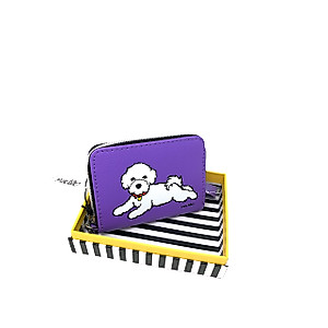 Marc Tetro French Bichon Puppy Dog Lover Purple Zipper Small Wallet Wristlet with Gift Box | 5x4x1 inches