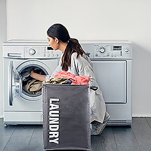 VENUSDALI Large Laundry Hamper,with Wheels Oxford Fabric Leather Handle,water Proof Folding Washing Bin,for Bedroom, Laundry Room, Closet, Bathroom, College, Dark Grey (Gray)
