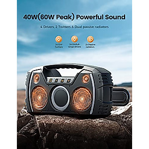 Portable Bluetooth Speaker, 40W(60W peak)Stereo Loud Sound, IPX7 Waterproof Speaker with Beat-Driven Lights,Deep Bass, Bluetooth 5.3 Wireless Pairs, 10000mAh Battery for Outdoor, Party, Camping Gifts