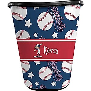 RNK Shops Baseball Waste Basket - Double Sided (Black) (Personalized)
