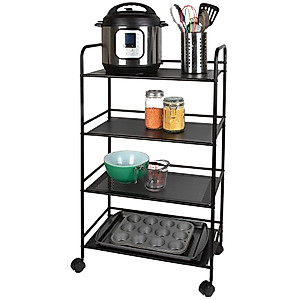 Richards Homewares Durable Metal Multi-Purpose Rolling Utility Cart, 4-Tier, Black