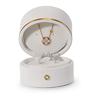 Oirlv Leather Ring Box Engagement Proposal Wedding Ring Gift Box Multifunctional Jewelry Case for Earring Necklace(White)