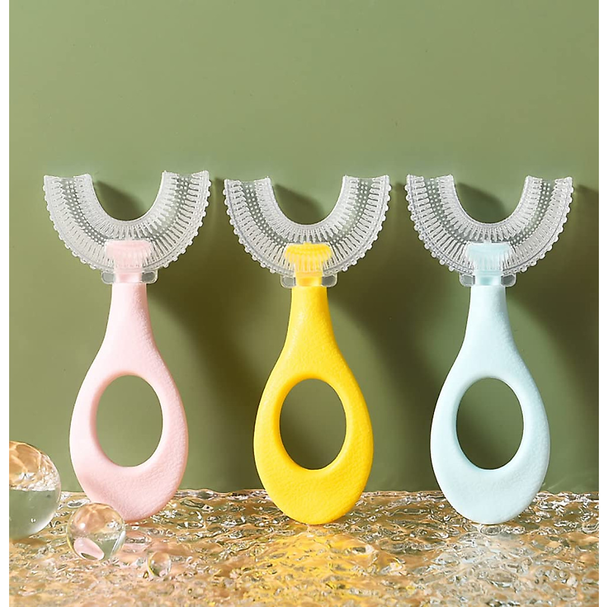 CUKEYOUZ 3 Pack Kids U Shaped Toothbrush with Silicone Brush Head,360 U-Shaped Toothbrush Manual U Shaped Toothbrush for Children Training Teeth Cleaning (Ages 2-12)