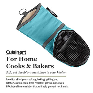 Cuisinart Silicone Oven Mitts, 2 Pack – Heat Resistant To 500 Degrees – Handle Hot Kitchen Items Safely – Non-Slip Silicone Grip Oven Gloves with Insulated Deep Pockets and Hanging Loop – Aqua
