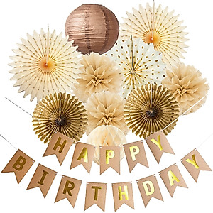 Brown Party Decorations Cream Tan Brown Rustic Natural Birthday Decorations Paper Fans Tissue Paper Pom Poms Rustic Wedding Baby Shower Birthday Party Decoration