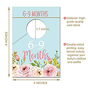 Baby Closet Size Dividers, Floral Baby Closet Organizer for Girl, Newborn Nursery Wardrobe Divider Hangers to Arrange Clothes with Separator by Size or Age, Baby Shower, 0-24 Months.