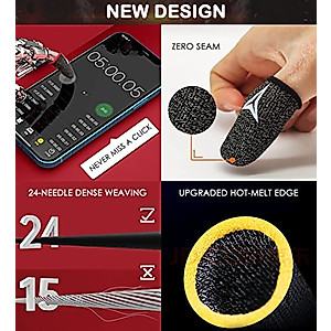 Gaming Finger Sleeves for Mobile Gaming, 0.3mm Silver Fiber, Smooth Operation, Anti-Sweat, Extremely Thin, Nuozme Finger Sleeves Fit Mobile Phone Tablet Devices, 8 PCS (Black)