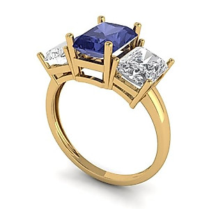 Clara Pucci 3.95 ct Emerald Cut 3 Stone Solitaire Simulated Tanzanite Designer Wedding Anniversary Bridal Ring 14k yellow Gold 11