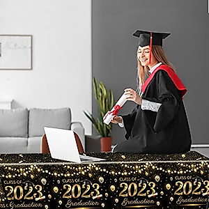 HAKOTI Graduation Party Decoration Black Gold Graduation Tablecloth Disposable Rectangular Table Cover for 2023 Graduation Decoration,Dinner Decoration,2023 Graduation Party Supplies (Black and Gold)