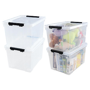 Eagrye 4-Pack 32 L Wheeled Clear Plastic Storage Latch Box, Large Clear Storage Bin with Lid
