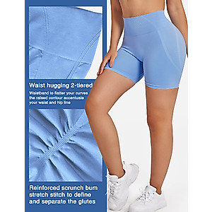 YEOREO Seamless Scrunch Workout Shorts for Women High Waisted Butt Lifting Gym Yoga Biker Shorts Light Denim S