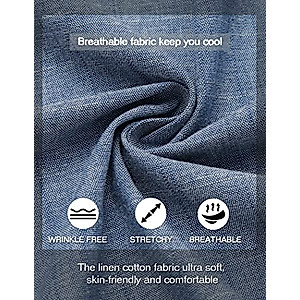 COOFANDY Men's Cotton Linen Long Sleeve Shirt Untuckit Business Button Down Shirts Dark Blue