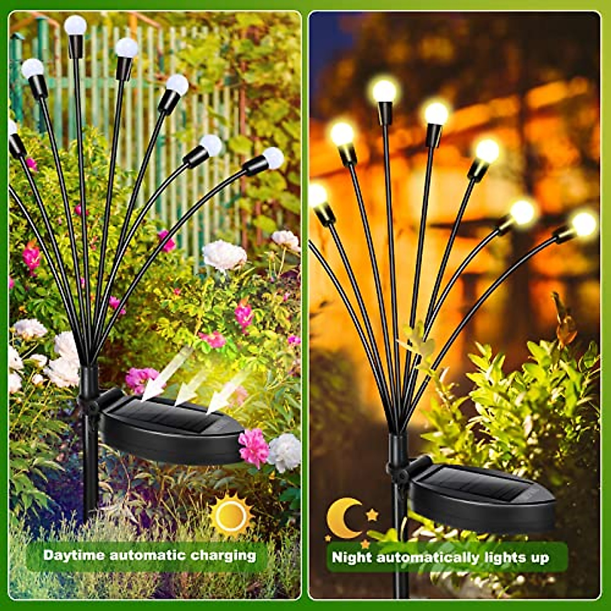 SMEFNOS Solar Garden Lights:New Upgraded 1200 MAH Large Capacity Solar Firefly Lights，4 Pack 32 Led Garden Decor Lights, Solar Outdoor Lights for Yard ，Landscape Path Patio Garden Decor，Warm White