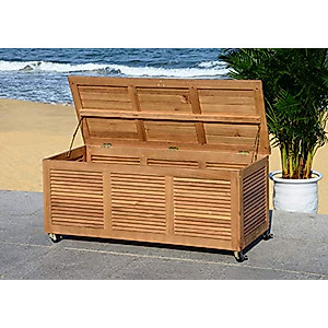 Safavieh PAT7038A Outdoor Collection Elina Teak 47.2" Cushion Deck Box, Natural