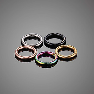 Xpircn 5PCS 16G Stainless Steel Nose Rings Hoop Hinged Segment Septum Clicker Daith Tragus Helix Cartilage Earrings Piercing for Women Men (Mixed Color, 16g 8mm, 5PCS)