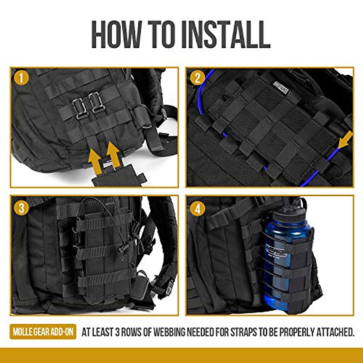 OneTigris ROC Minimalist Adjustable Bottle Holster MOLLE Panel Gear Holder Universal Fit 600ml to 1000ml Water Bottle (Black)