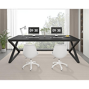 IBF Large Black Computer Desk, 70.8” Long Writing Desk for Home Office, Modern Simple Executive Work Study Desk for Two Person, Wood Double PC Gaming Workstation Computer Table for Bedroom, Black Oak