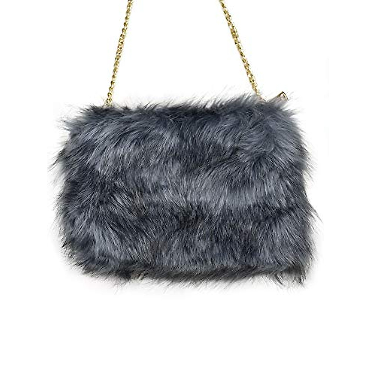 C.C Women's Evening Faux Fur Fuzzy Crossbody Shoulder Bag Clutch Purse, Furry Dark Gray