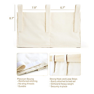 Mkono Bedside Caddy Hanging Organizer, Bunk Woven 7 Pockets Bed Storage Bag Boho Remote Magazine Books Holder with Macrame for Loft Bed College Dorm Bedroom Baby Bed Rails, Ivory