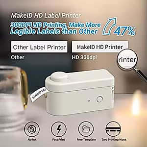 Makeid Label Maker Machine with Tape HD (300dpi), Portable Bluetooth L1 Label Printer Handheld Label Printer Custom Stickers with Multiple Templates for Home Office Organization Easy to Use