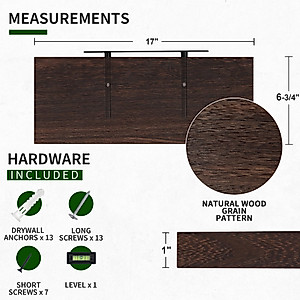 Marsmiles Wood Floating Shelves for Wall Set of 3, 17 Inch Wide Rustic Wooden Floating Shelves, Invisible Wall Mounted Display for Living Room Bedroom Kitchen Bathroom Office, Rustic Brown