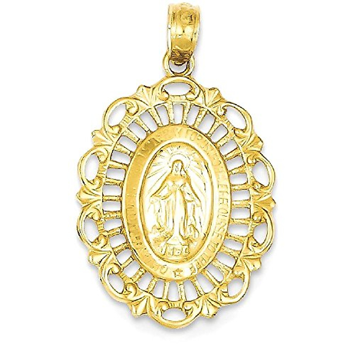 IceCarats 14K Yellow Gold Oval Our Lady of Miraculous Medal Blessed Virgin Mary Necklace Charm Pendant 26.2mm x 15.6mm Only