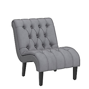 AVAWING Armless Accent Chair Set of 2, Upholstered Button Tufted Living Room Chairs with Wood Legs, Comfy Frosted Velvet Lounge Chair Reading Chair for Bedroom, Grey