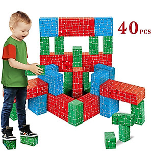 WishaLife Cardboard Blocks,40pcs Building Blocks Extra-Thick Jumbo Stackable Bricks in 3 Size for Toddlers Kids