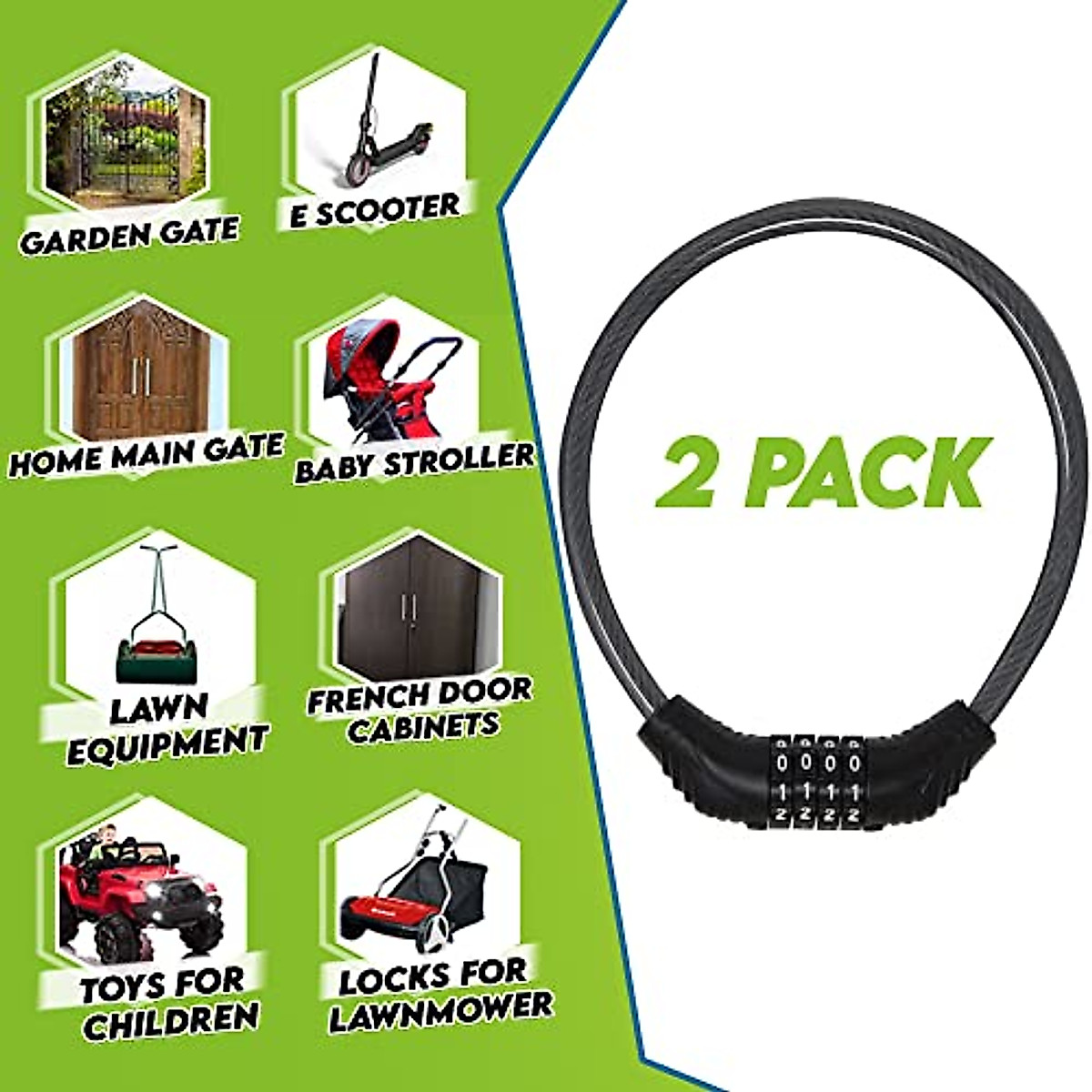 Urban August Fridge Lock: Multi-Functional Cable Combination Lock, for French-Door Refrigerators and Cabinets. Great Fridge Lock for Children or Adults (Two)