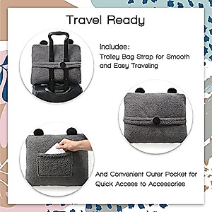 Tenby Wearable Blanket for Women and Men, Oversized One Size Fits All Blanket Hoodie Sweatshirt with Front Pocket, Cozy Indoor Outdoor Foldable Portable Sherpa with Handle and Trolley Straps, Gray