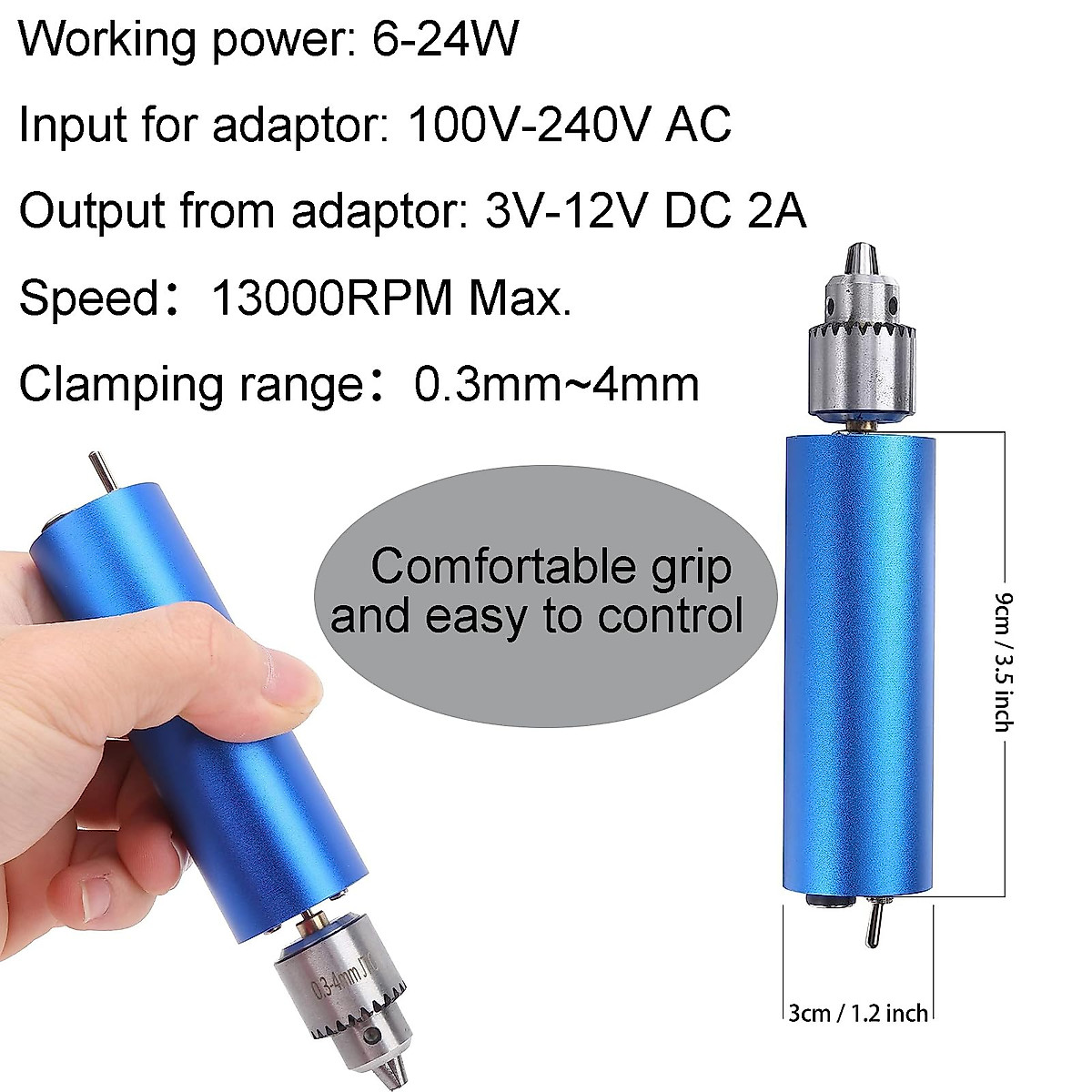 Deruilong 0.3-4mm Micro Electric Hand Drill Aluminium Portable Handheld Drill,Speed Control Adjustment, Hole Punch Rotary Tool DIY Kit with 10pcs Micro Drill Bits
