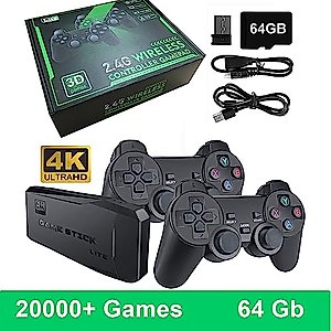 Uberwith Retro Game Console,Retro Game Stick,Plug & Play Video TV Game Stick Within 20000+ Games Built-in, 9 Classic Emulators, 4K HDMI Nostalgia Stick Game for TV, Dual Controllers (64G)