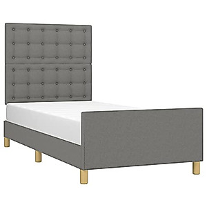 vidaXL Bed Frame, Upholstered Platform Bed with Headboard, Single Bed Base with Plywood Slats Support for Bedroom, Dark Gray 39.4"x74.8" Twin Fabric