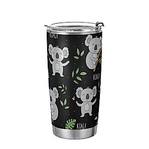 Yasala Tumbler Funny Koala Bear Summer Leaves Insulated Office Coffee Cup Back to School Beverage Container Travel Mug with Straw and Lid Double Wall Stainless Steel 20oz