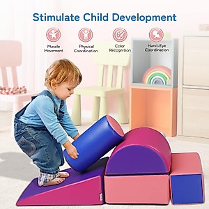 JOYMOR Soft Foam Climbing Blocks 5-Pieces Set, Crawl and Climb Foam Blocks, Beginner Toddler Climber with Slide & Ramp, Indoor Active Play Structures for Babies and Toddlers Age 1-3