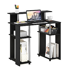 Furinno Jaya Simple Design Computer Writing Desk, Americano/Stainless Steel, 20.3 (D) x 35.6(W) x 35.7 (H) inches.