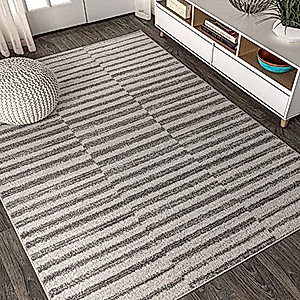 JONATHAN Y MOH204A-4 Lyla Offset Stripe Indoor Farmhouse Area-Rug Bohemian Minimalistic Striped Easy-Cleaning Bedroom Kitchen Living Room Non Shedding, 4 X 6, Grey