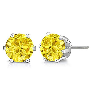 Gem Stone King 6MM Canary Yellow Round Cubic Zirconia CZ Post with Friction Back Stud Earrings For Women (3.00 Cttw, Round 6MM)