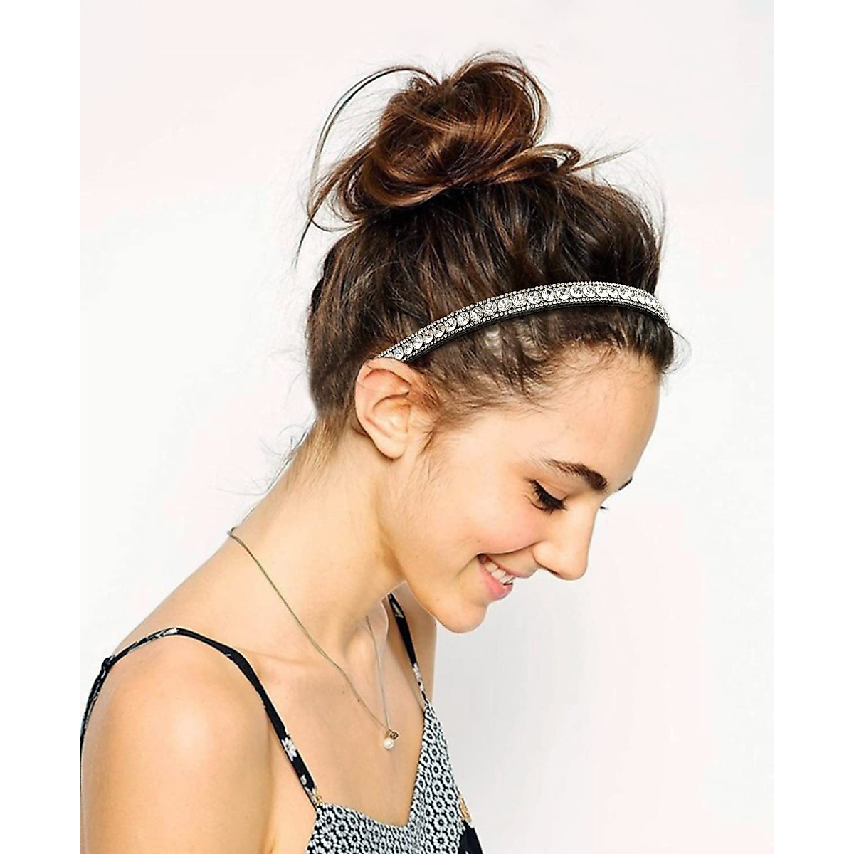 Wecoe Rhinestone Headband Silver Bling Sparkly Diamond Hair Band for Bridal, Birthday, Holiday, Homecoming Women's Gifts