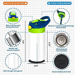 ZONEGRACE 12oz Sublimation Tumbler Bulk For Children,Toddlers,Heat Press For Print, Kids Sublimation Tumbler Cups With Handle, Straight Double Wall Kids Sublimation Water Bottle Blanks (5 Pack)