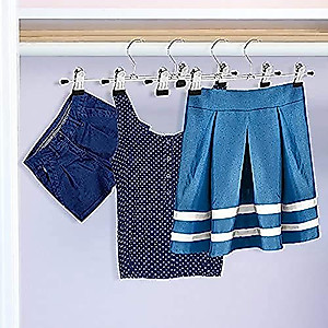 Opuss Metal Pants Shorts Hangers, Heavy Duty Kids Skirt Hangers with 2 Adjustable Non Slip Clips, Ultra Thin Space Saving 360 Degree Swivel Hook Stainless Steel Hanger 12 Pack