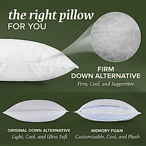 Beckham Hotel Collection King Size Firm Down Alternative Bed Pillows Set of 2 - Cooling Foam Pillow for Back, Stomach or Side Sleepers
