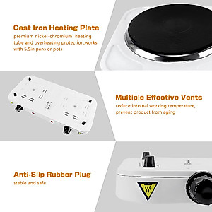 2000W Electric Hot Plate,Mini Double Burner Countertop Cooker Compatible for All Cookwares Cooking with 5 Power Adjustment,Easy to Clean,Portable for Kitchen Camping RV Hotel 110V