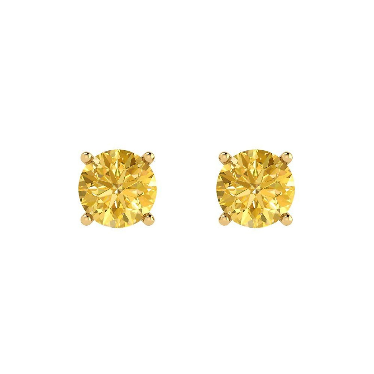 Clara Pucci 1.94cttw Round Cut Solitaire Genuine Canary Yellow Simulated Diamond Unisex Pair of Stud Earrings 14k Yellow Gold Push Back